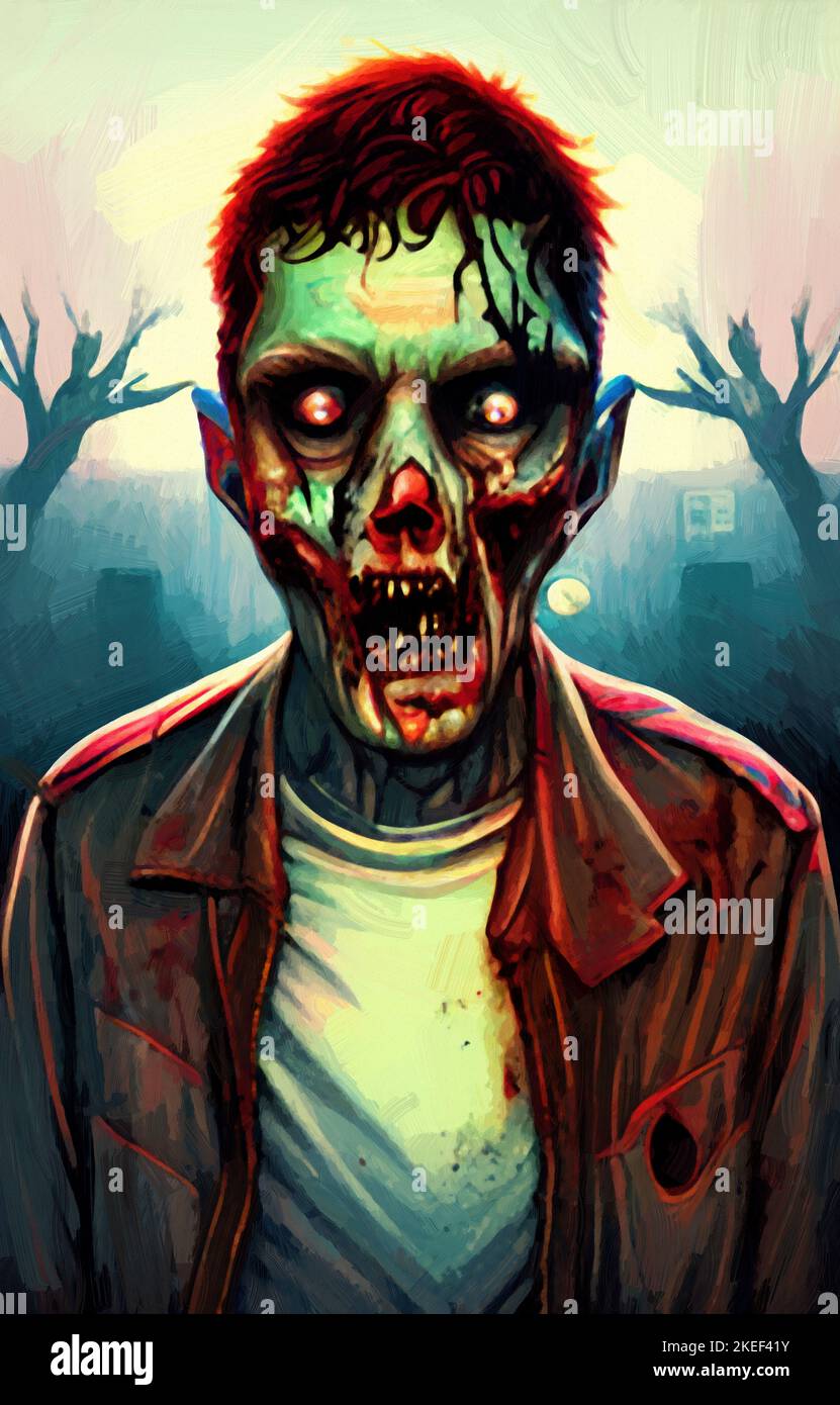 Illustration of zombie or demon face in vintage retro style. Old ...