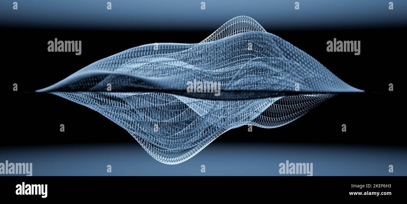 Illustration Of Blue Abstract Wireframe Sound Waves Visualization Of