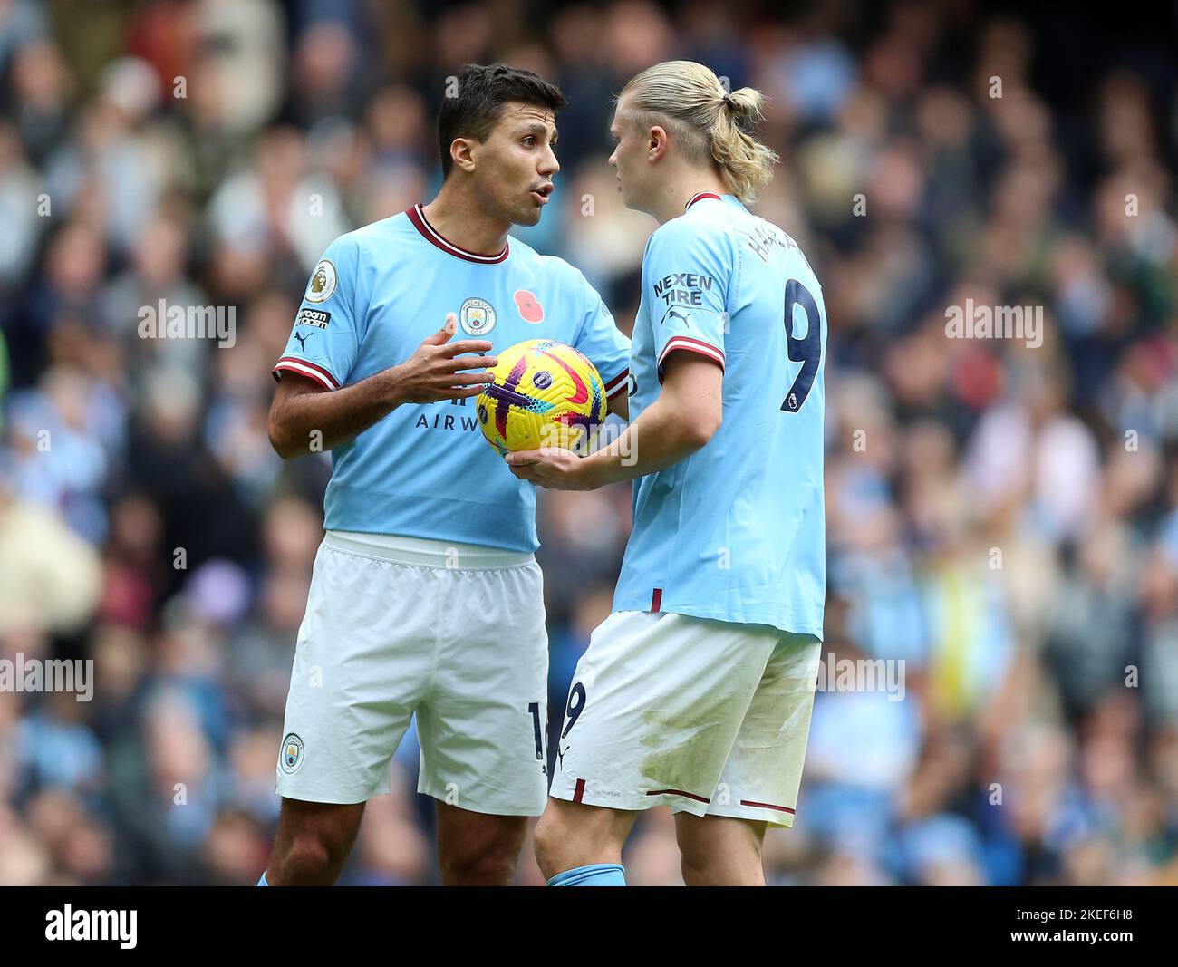 Manchester City's Rodri and Erling Haaland (right) during the Premier ...