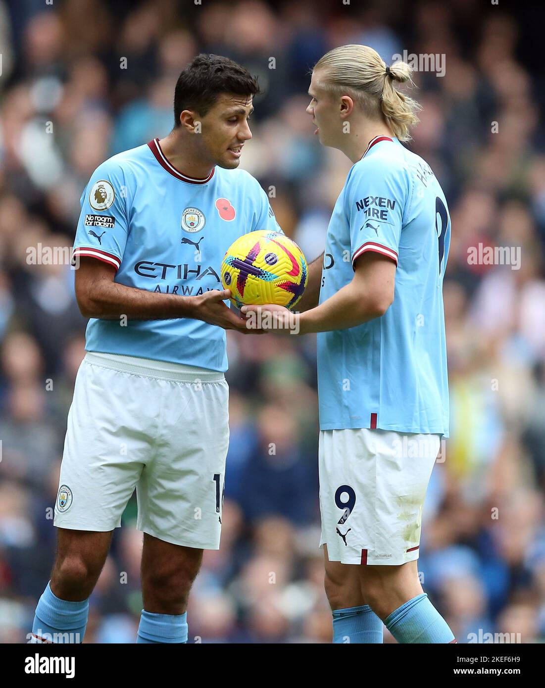 Manchester City's Rodri and Erling Haaland (right) during the Premier ...