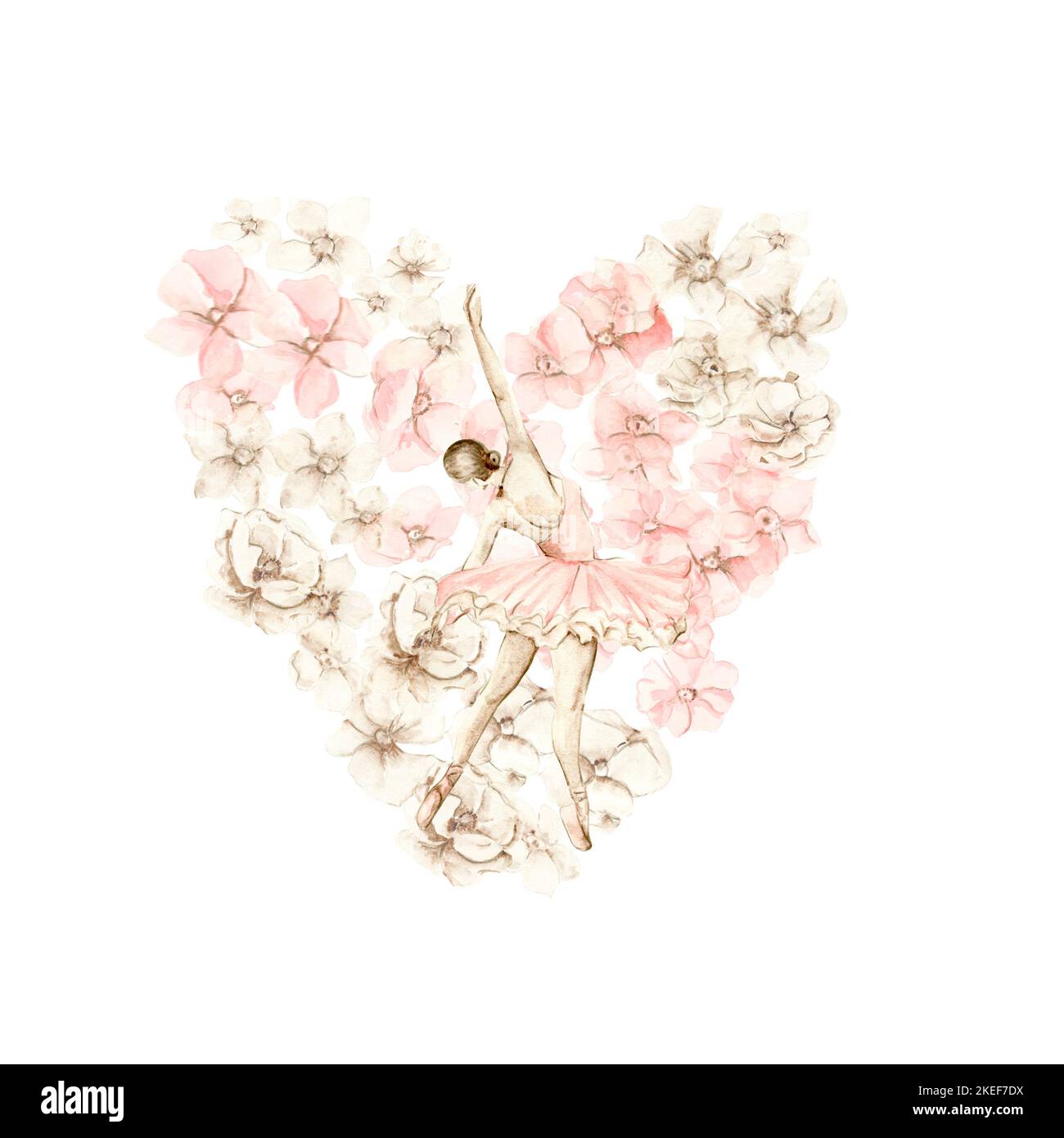 Watercolor dancing ballerina composition with flowers.Pink pretty ...