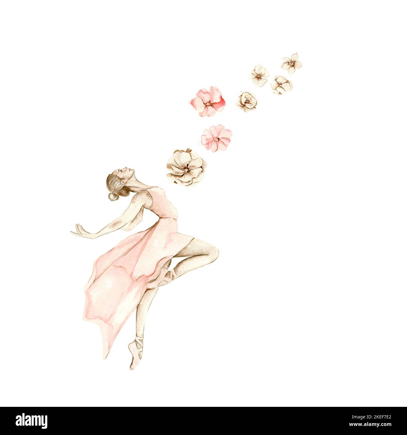Watercolor dancing ballerina composition with flowers.Pink pretty ...