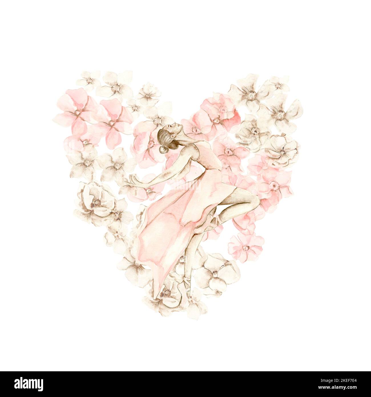 Watercolor dancing ballerina composition with flowers.Pink pretty ...