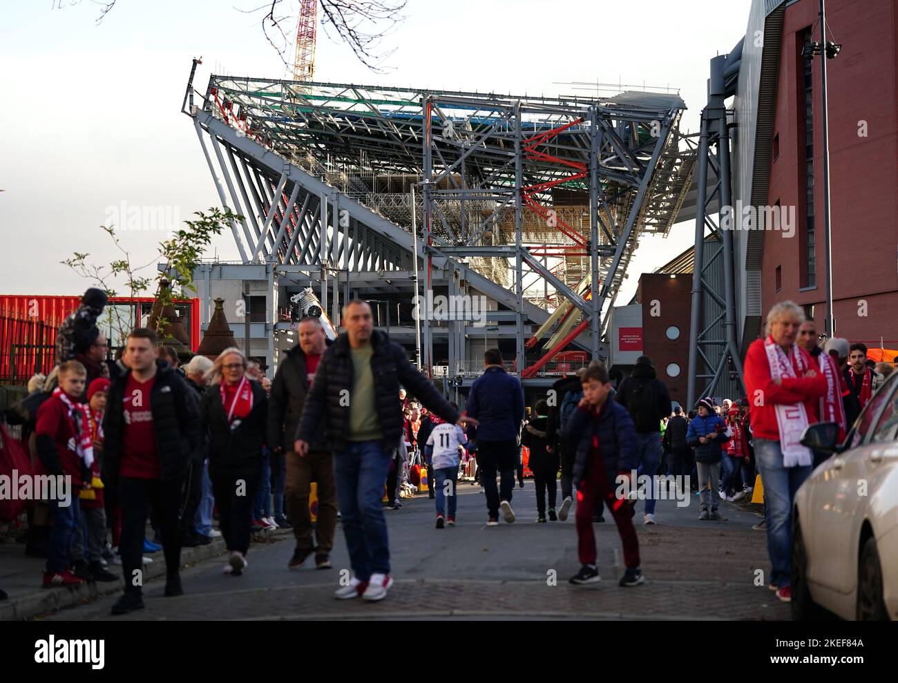 A general of the Anfield Road End expansion under construction ahead of ...