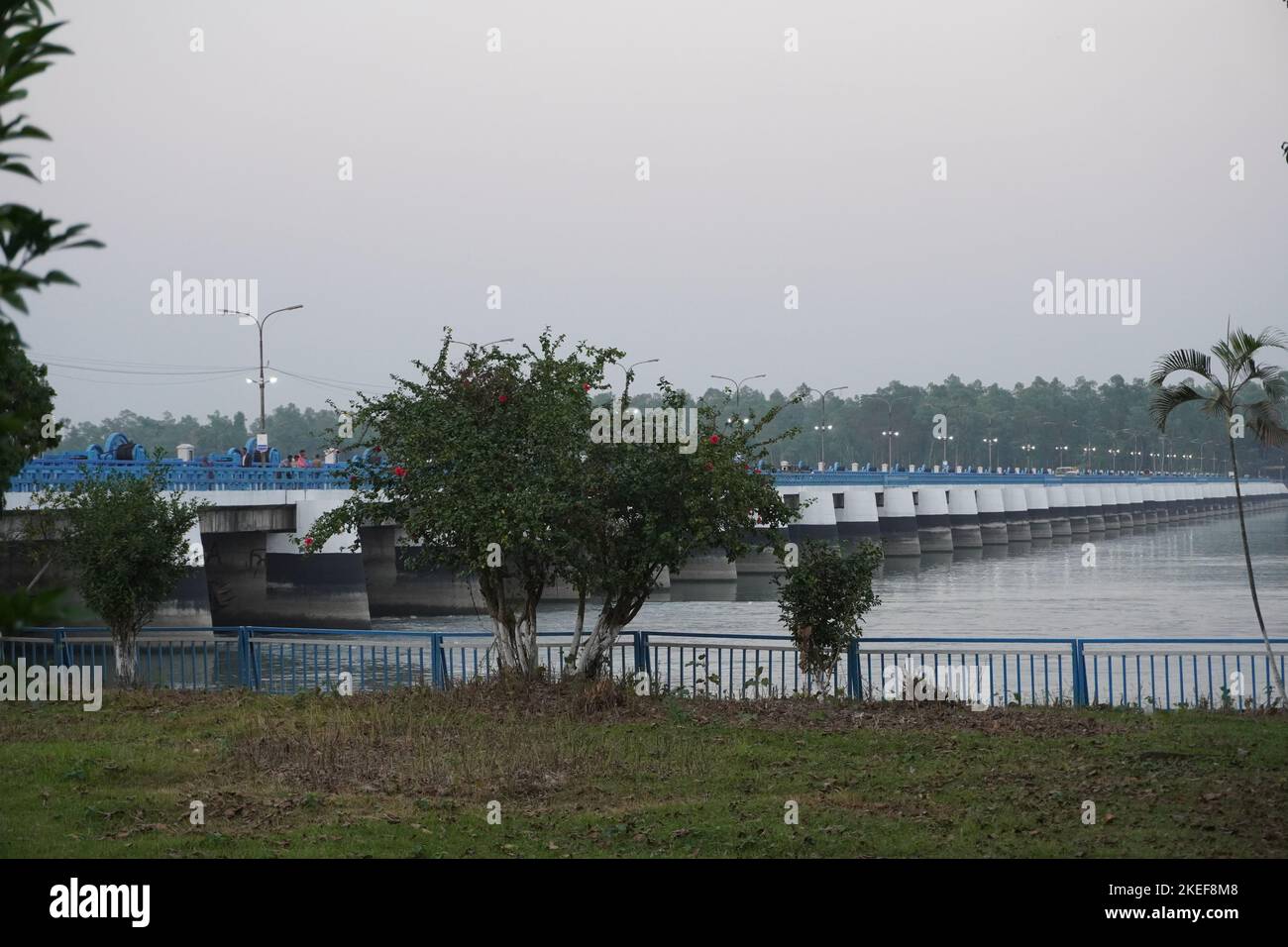 "Tista" bridge over Volga river in Ulyanovsk, Russia aerial view at ...