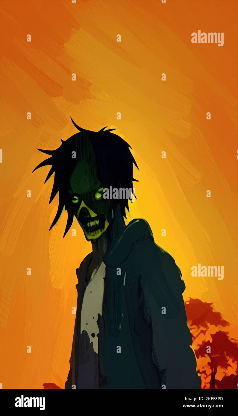 Illustration of zombie or demon face in vintage retro style. Old ...