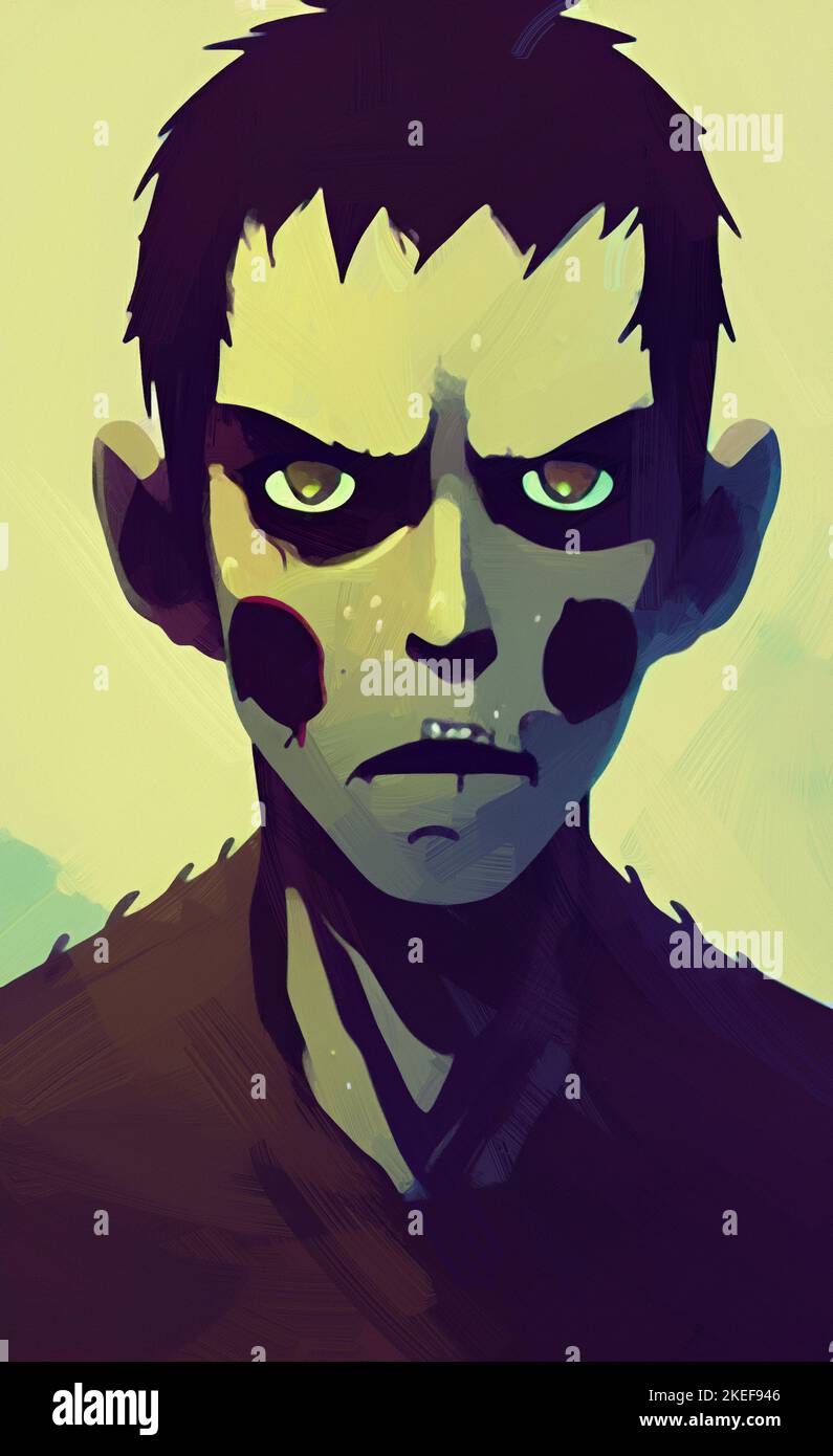 Illustration of zombie or demon face in vintage retro style. Old ...