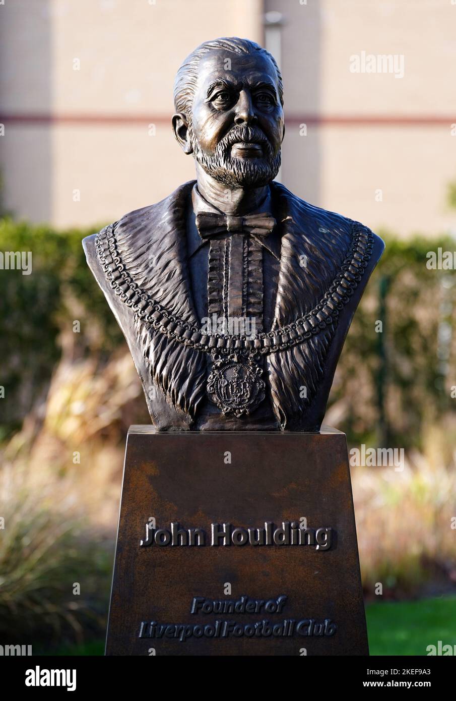 A statue of Liverpool FC founder John Houlding ahead of the Premier ...