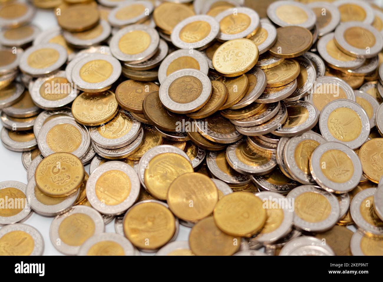 Large amount of Egyptian coins, Piles of 1 EGP LE one Egyptian pound ...