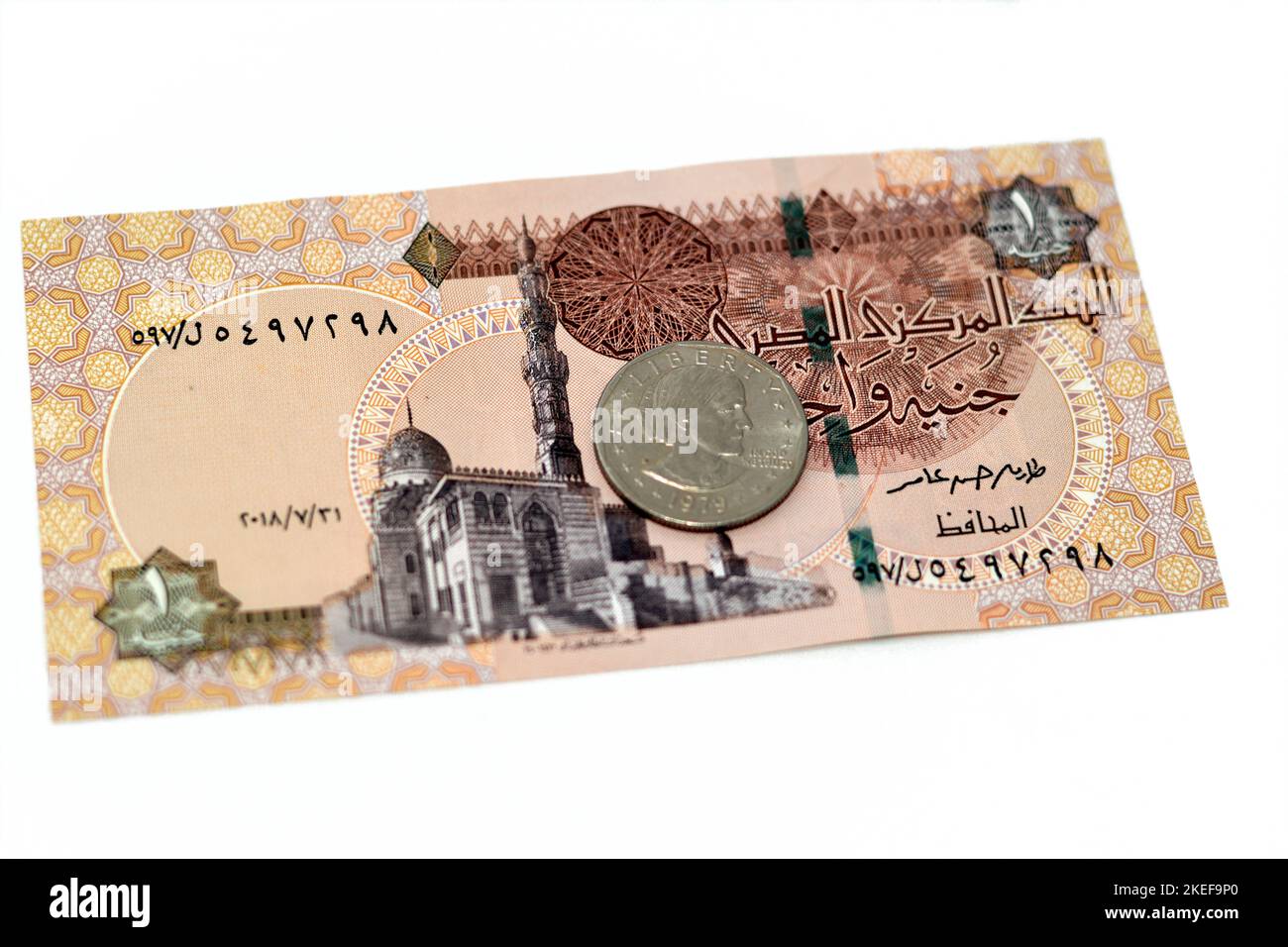 Egyptian and American money background, 1 EGP LE one Egyptian pound ...