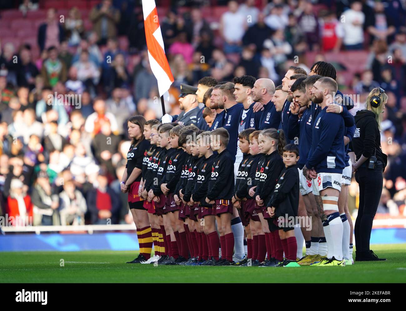 England line up for the national anthems prior to the Rugby League ...