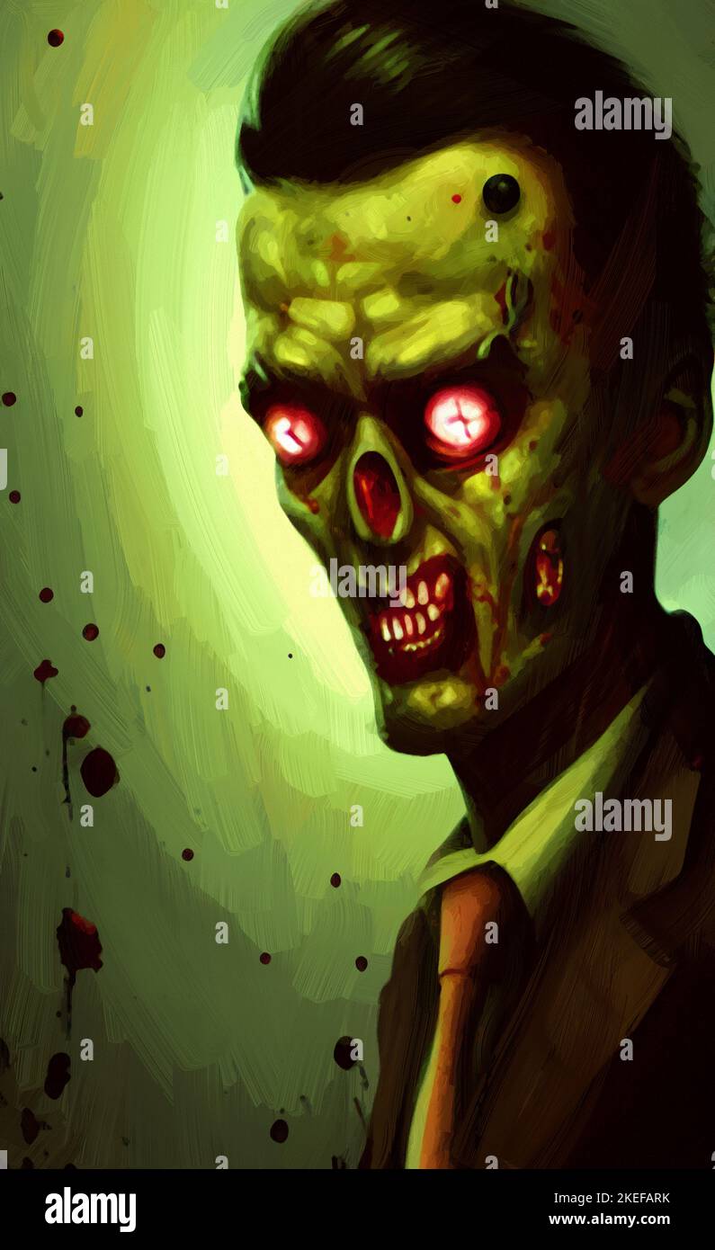 Illustration of zombie or demon face in vintage retro style. Old ...