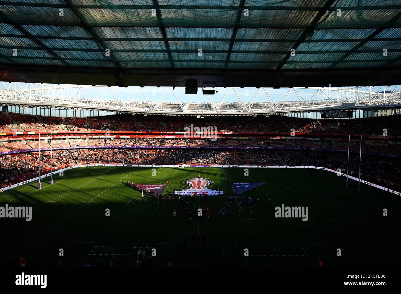 England and Samoa line up prior to the Rugby League World Cup semi ...
