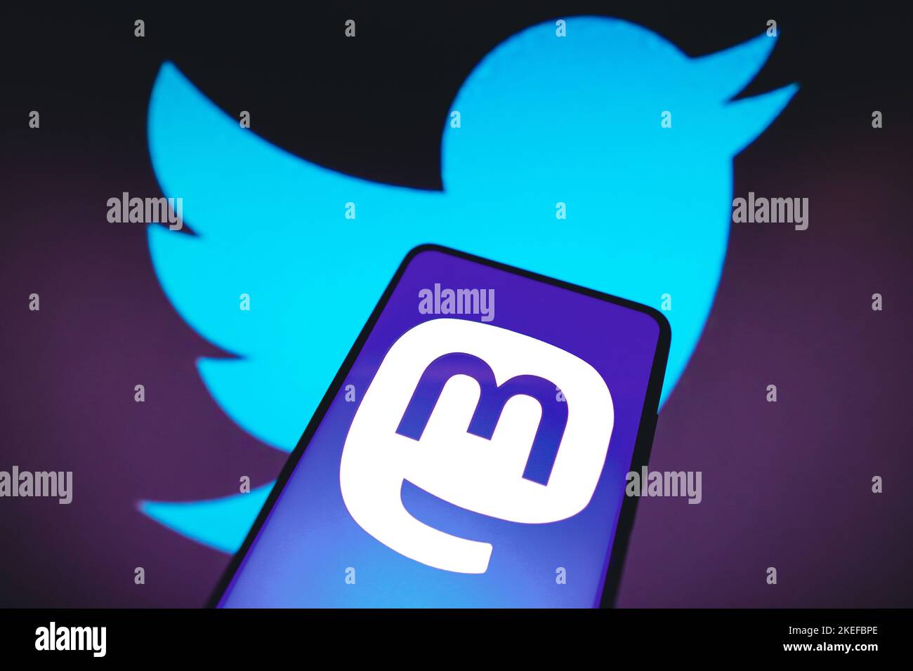 In this photo illustration, the social media platform, Mastodon logo ...