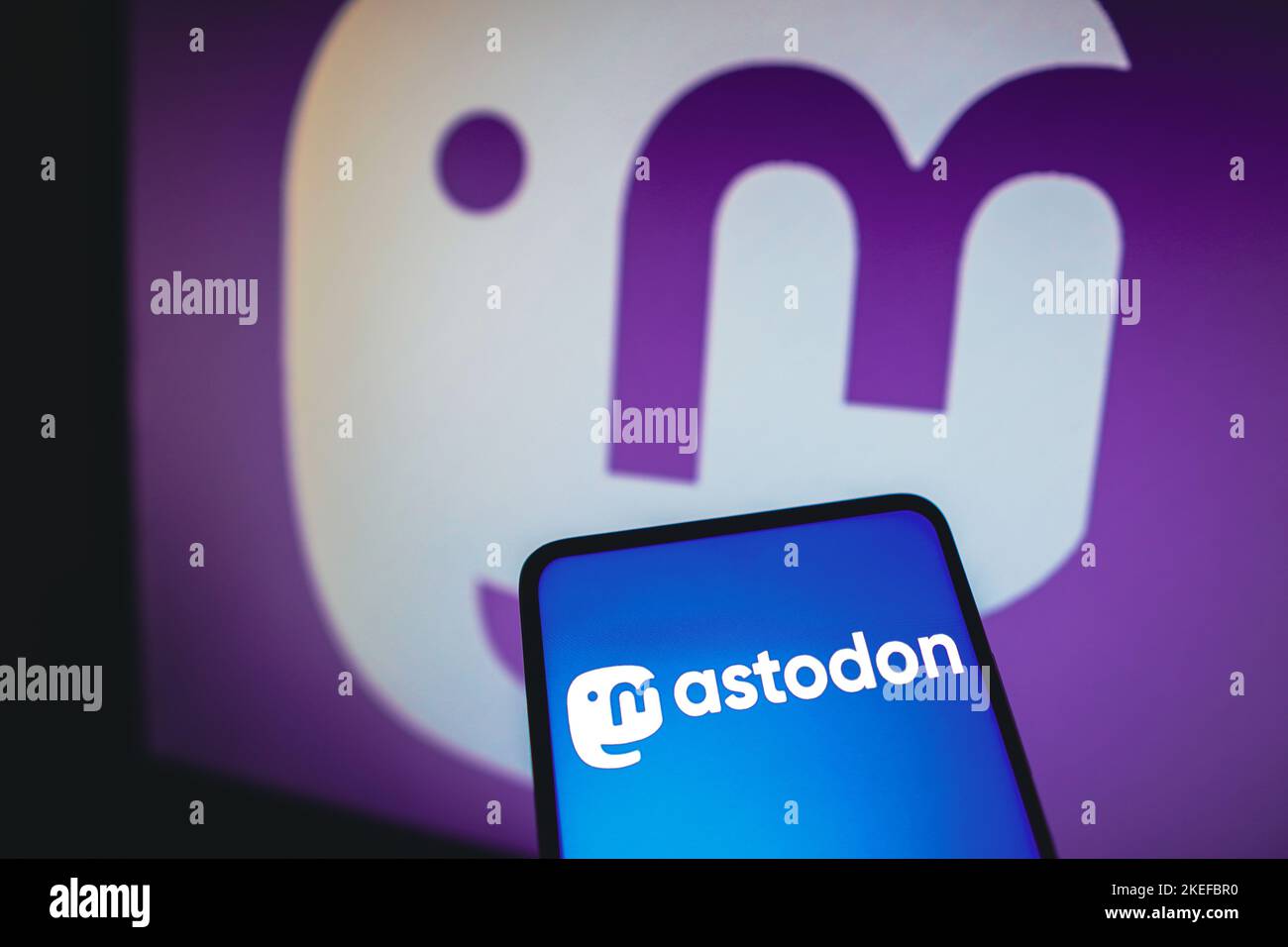 In this photo illustration, the social media platform, Mastodon logo ...