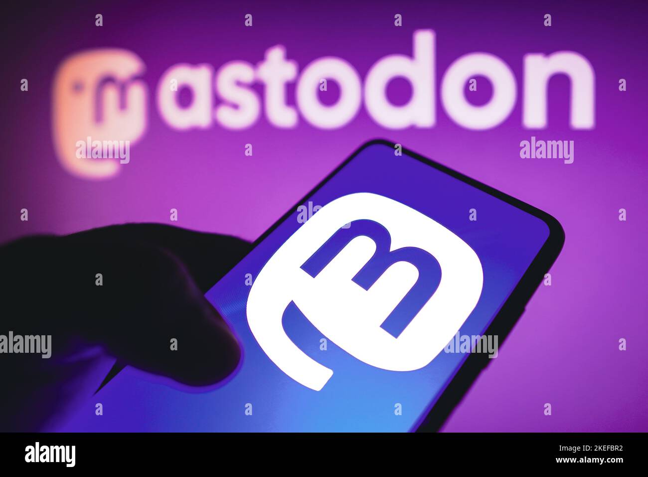 In this photo illustration, the social media platform, Mastodon logo ...