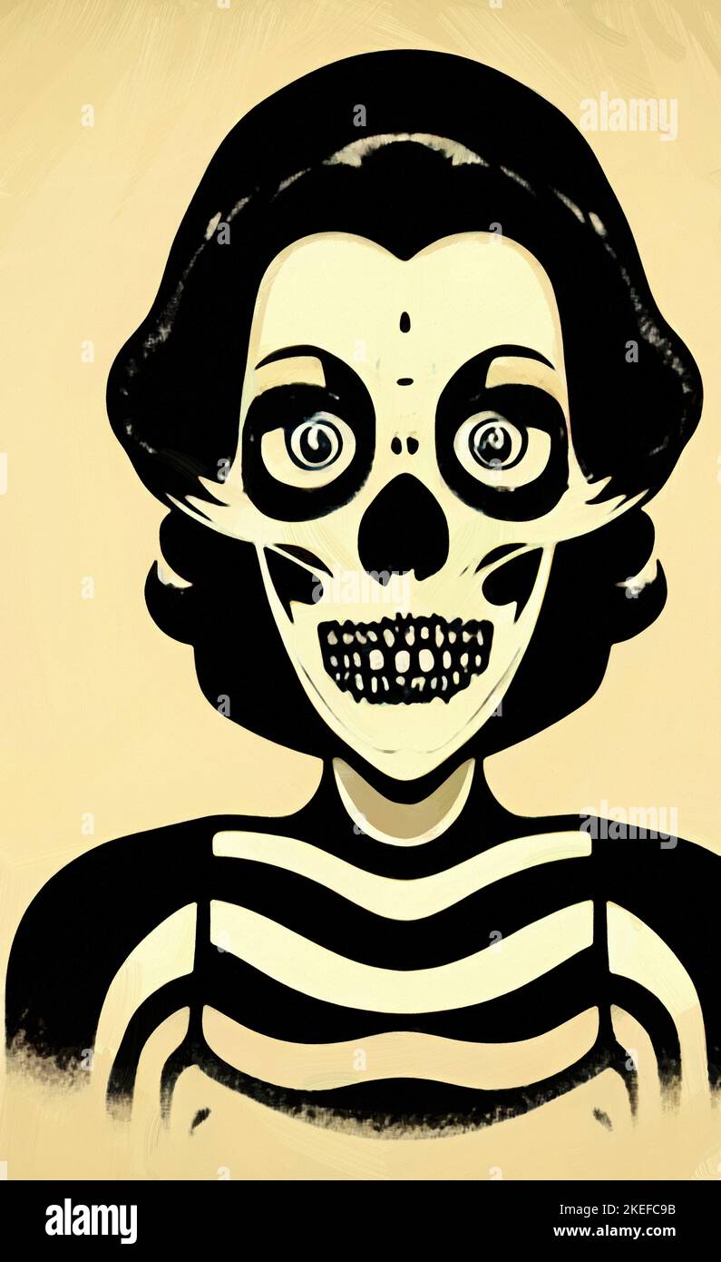 Illustration of zombie or demon face in vintage retro style. Old ...