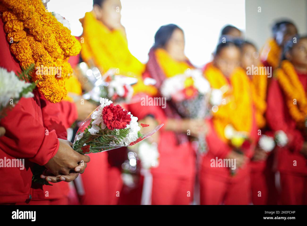Nepal. 12th Nov, 2022. The Nepali under-15 girls squad arrives in Nepal ...