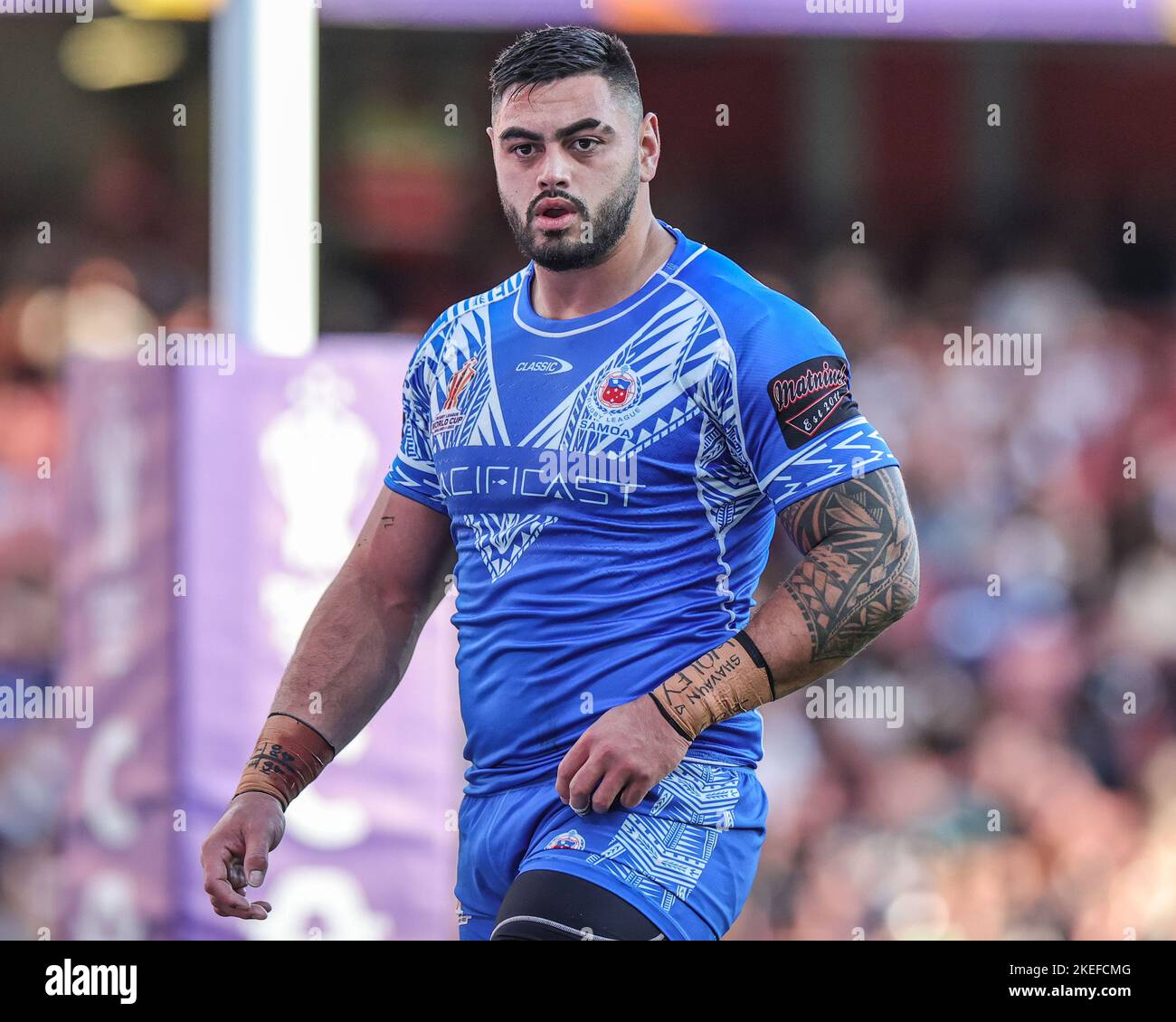 Royce Hunt of Samoa during the Rugby League World Cup 2021 Semi Final ...