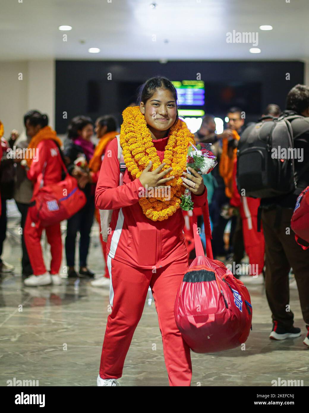 Nepal. 12th Nov, 2022. The Nepali under-15 girls squad arrives in Nepal ...