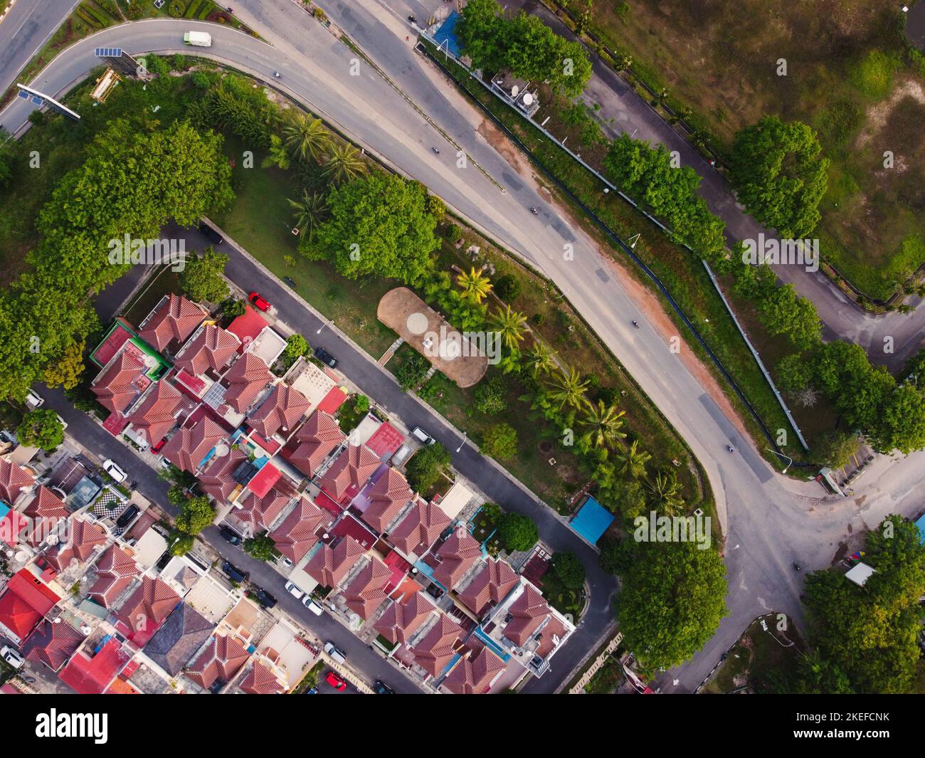 A high angle of beautiful buildings and road in a residential area ...