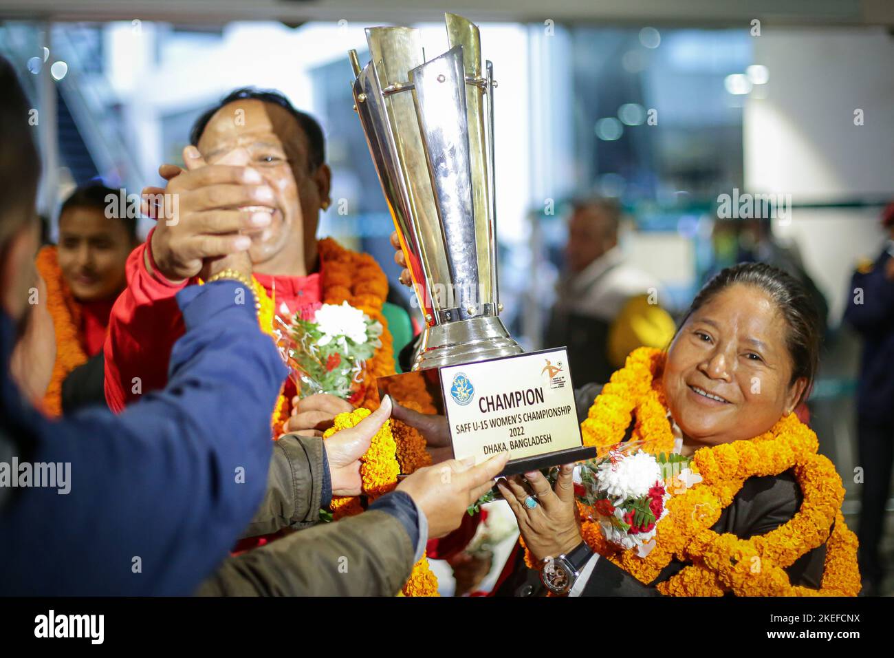 Nepal. 12th Nov, 2022. The Nepali under-15 girls squad arrives in Nepal ...
