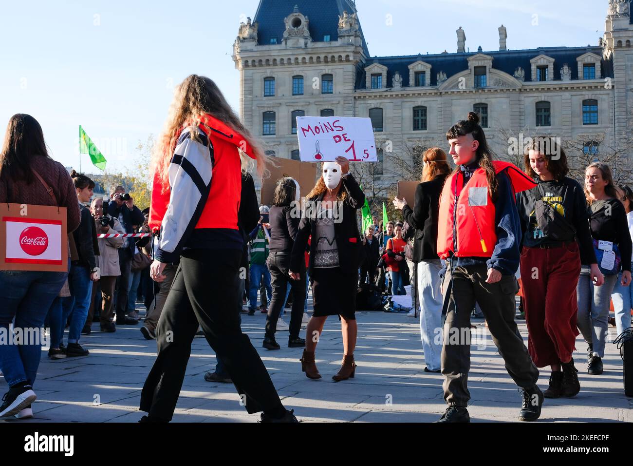 Paris, France, November 12, 2022. Environmental activists, wearing ...