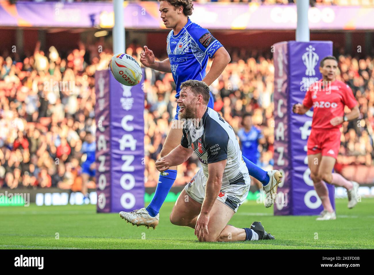 Elliott Whitehead of England celebrates their try during the Rugby ...