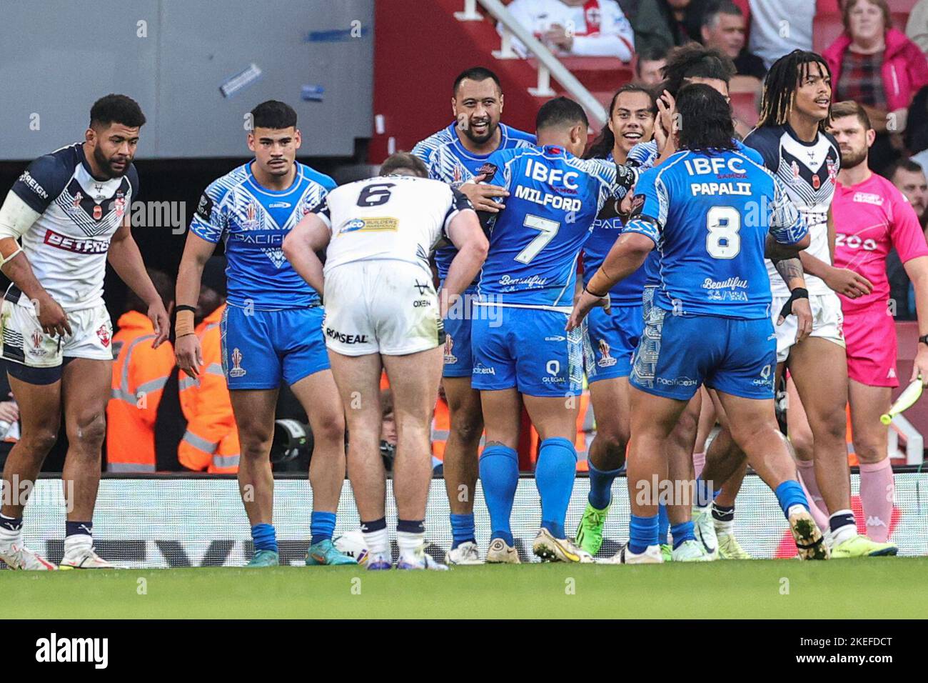 Ligi Sao of Samoa celebrates their try during the Rugby League World ... Ligi Sao of Samoa celebrates their try during the Rugby League World ...