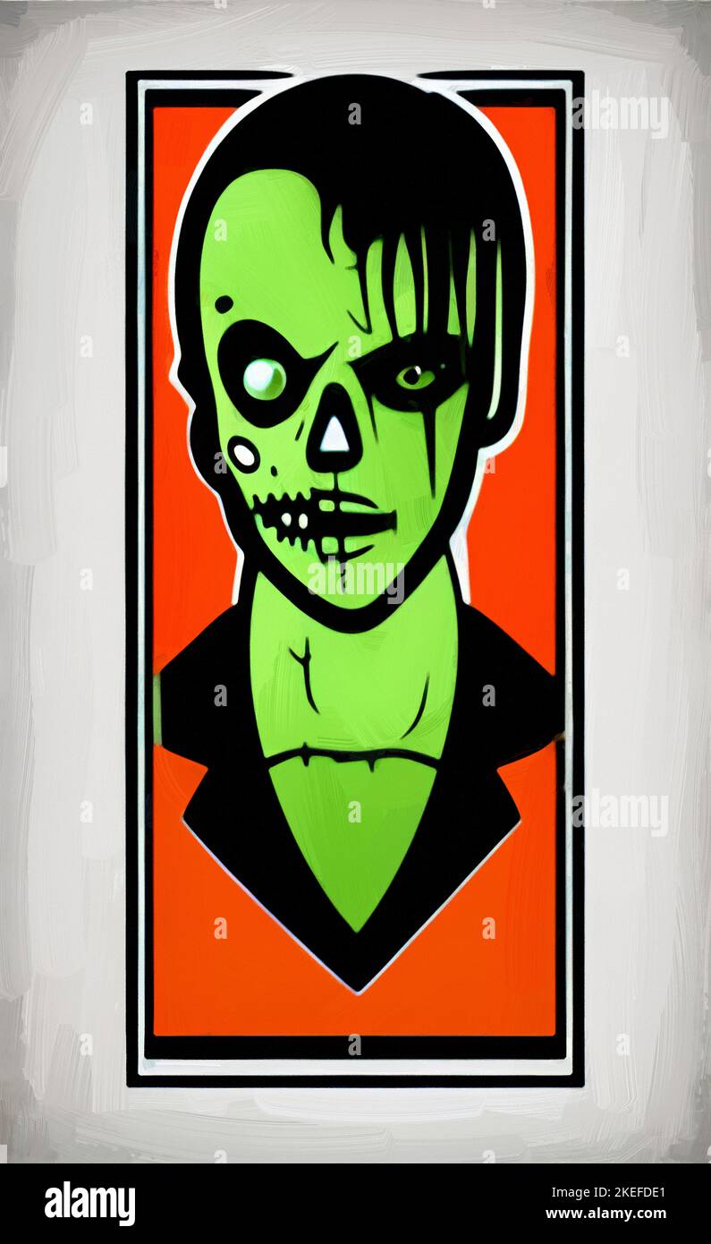 Illustration of zombie or demon face in vintage retro style. Old ...