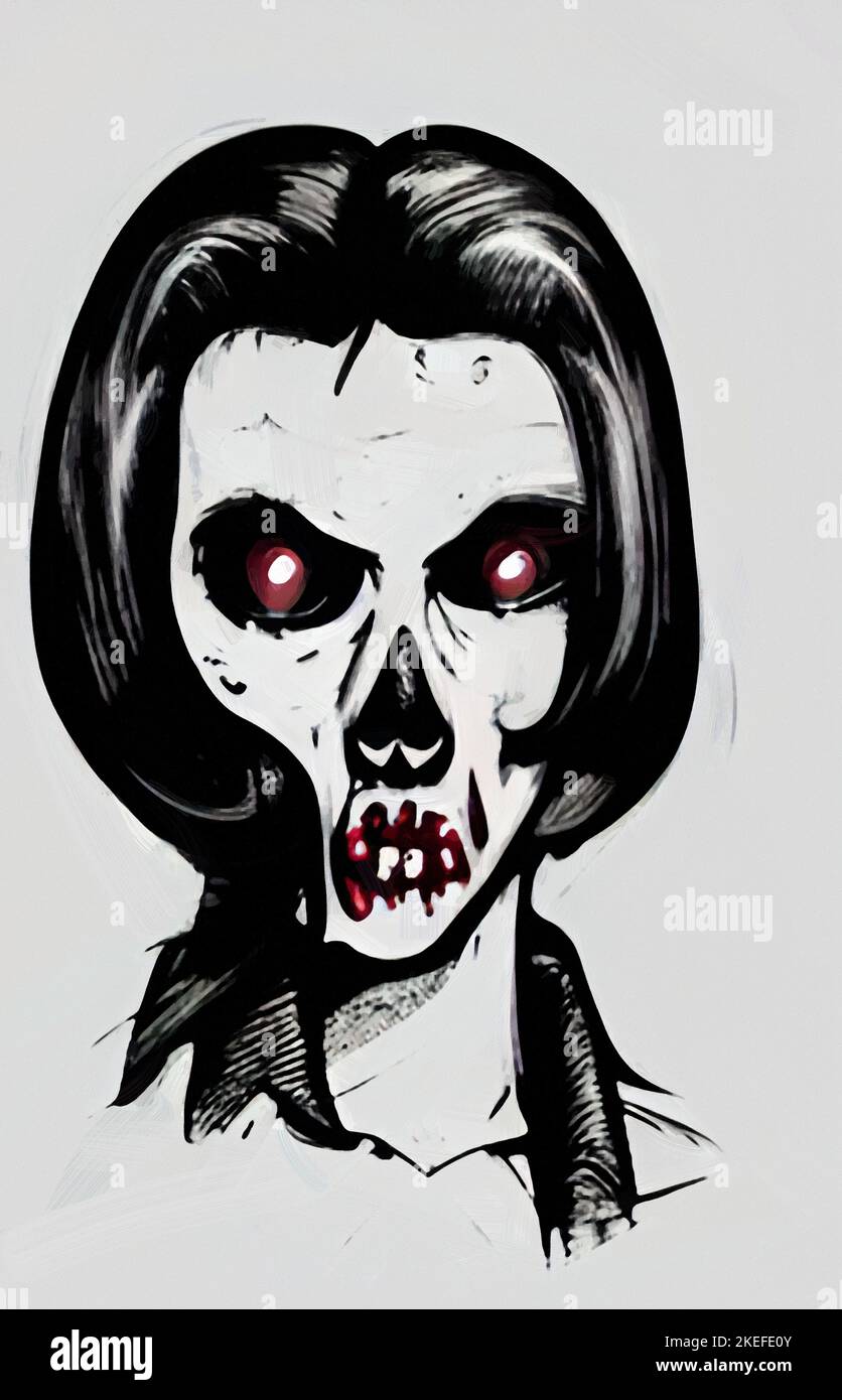 Illustration of zombie or demon face in vintage retro style. Old ...
