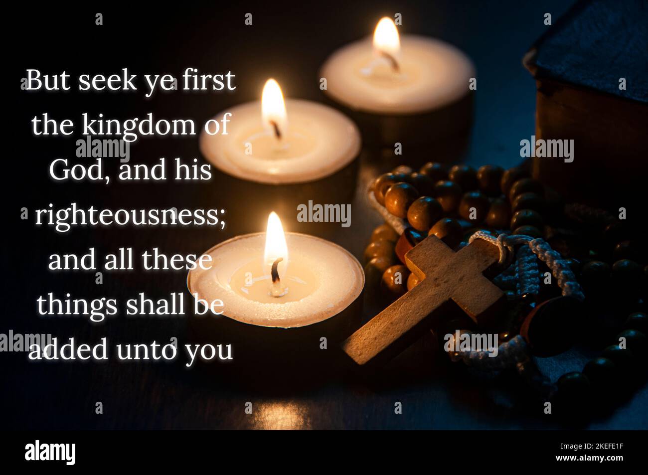 Christian prayer text on seeking the Kingdom of God with Holy Rosary ...