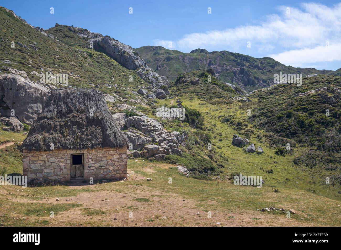 Teito, ancient hut at Saliencia Lakes, Somiedo, , Asturias Stock Photo ...