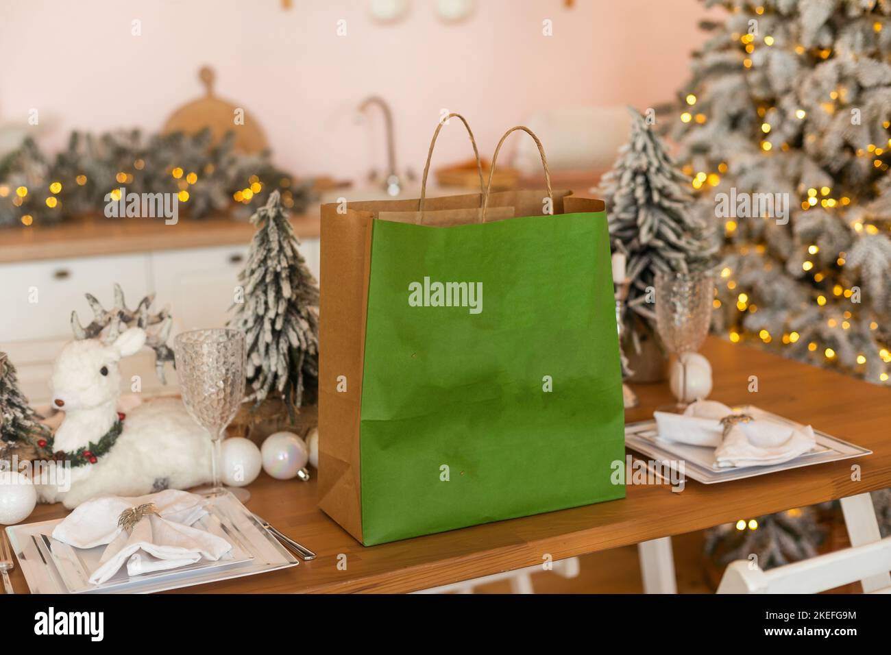 Christmas decor of food delivery service disposable kraft paper package ...