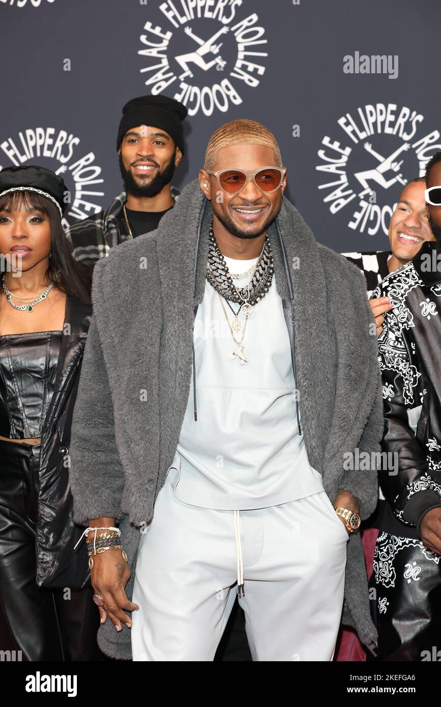 Usher attends the Opening of Flipper's Roller Boogie Palace in London ...