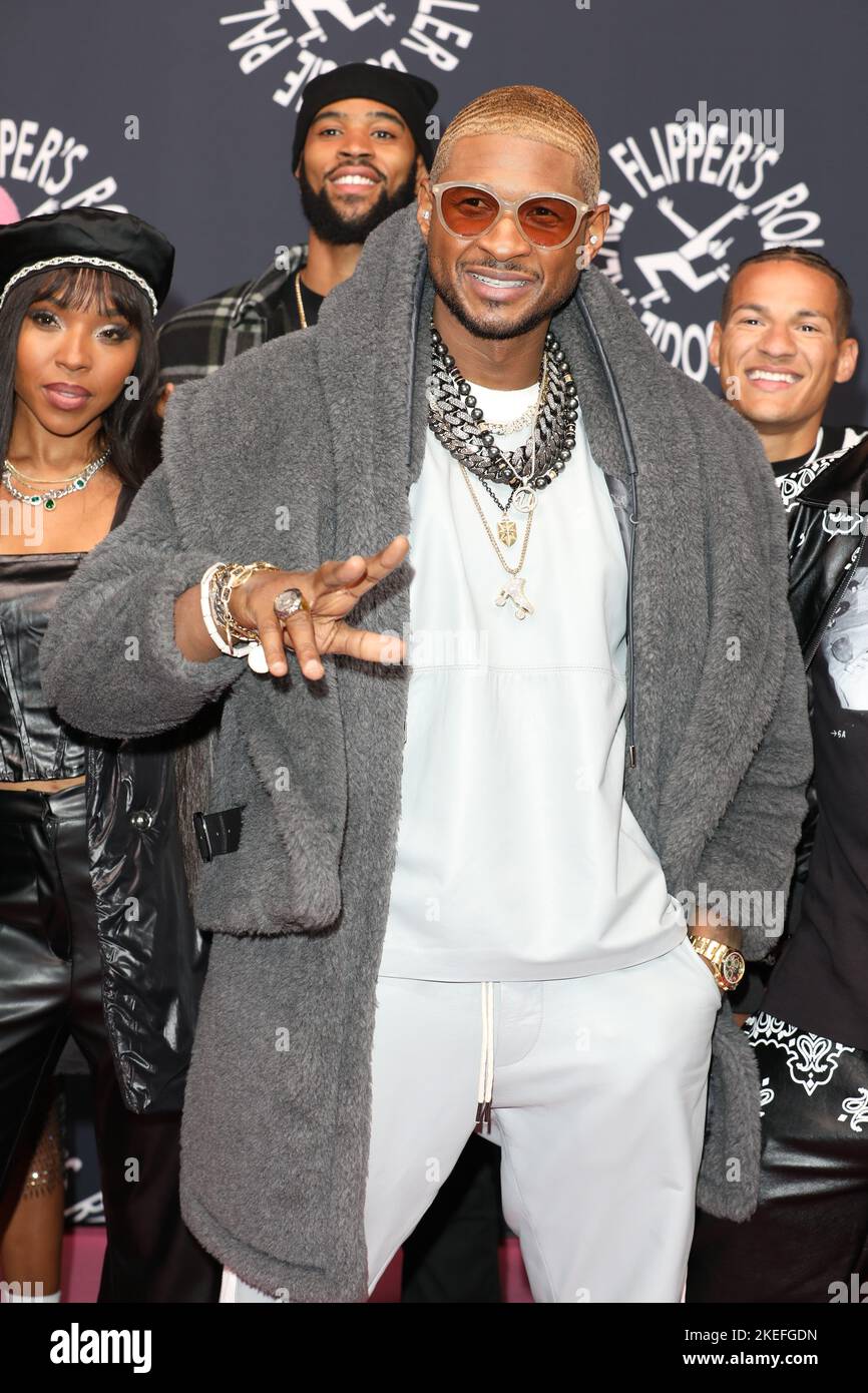 Usher attends the Opening of Flipper's Roller Boogie Palace in London ...