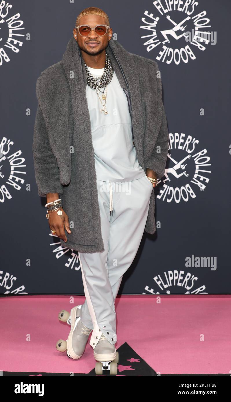 Usher attends the Opening of Flipper's Roller Boogie Palace in London ...