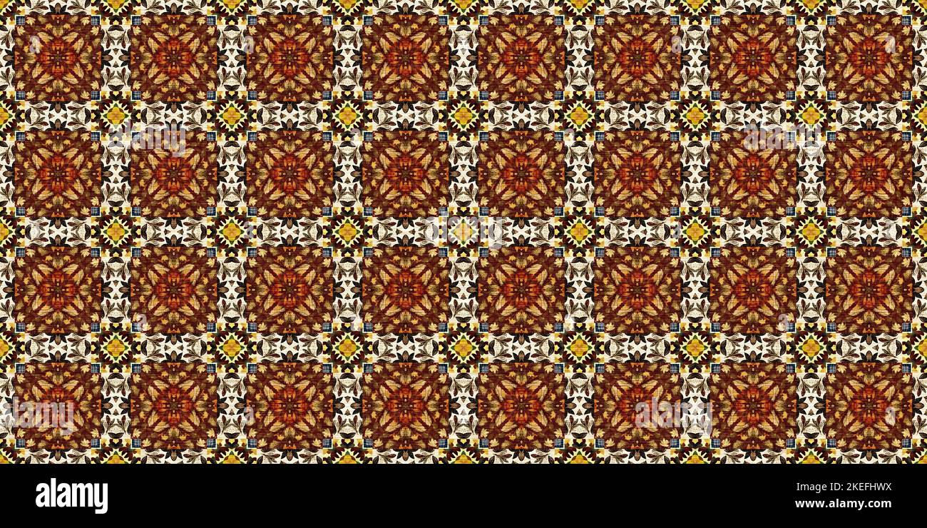 Autumn leaf quilt style vintage seamless banner. Homely cottage core ...