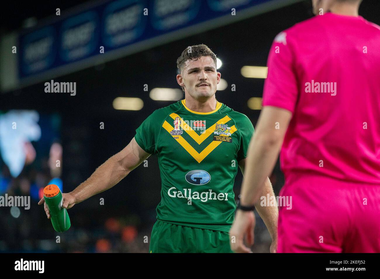 Leeds, UK. 12th Sep, 2020. ***Nathan Cleary of Australia talks to a ...