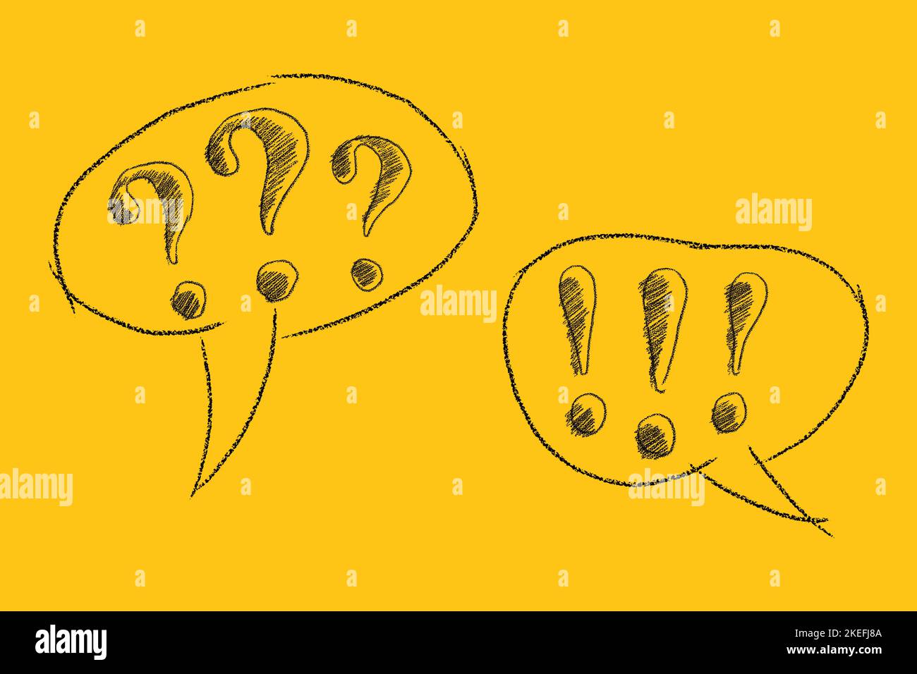 Exclamation point and question mark in speech bubbles on yellow ...