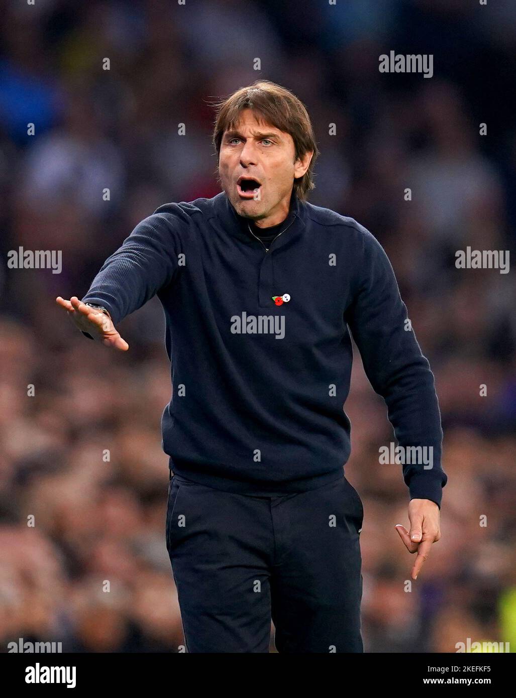 Tottenham Hotspur manager Antonio Conte gestures on the touchline ...