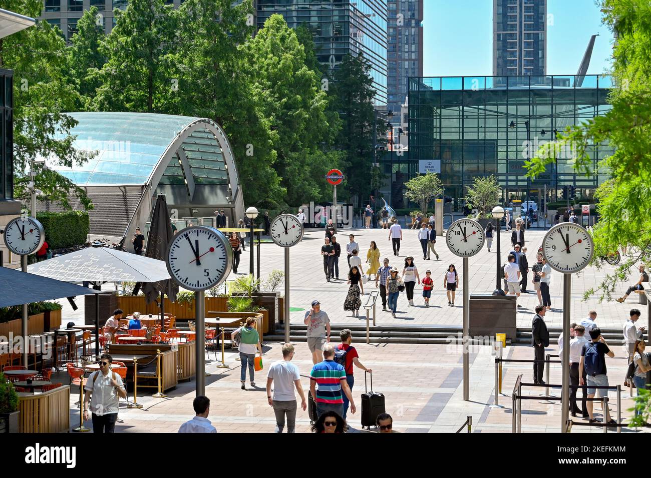 London, England - June 2022: Visitors and office workers walking past ...