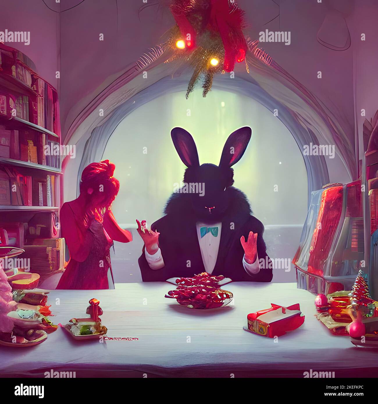 Postcard Happy New Year 2023. Year of the black water rabbit. A ...