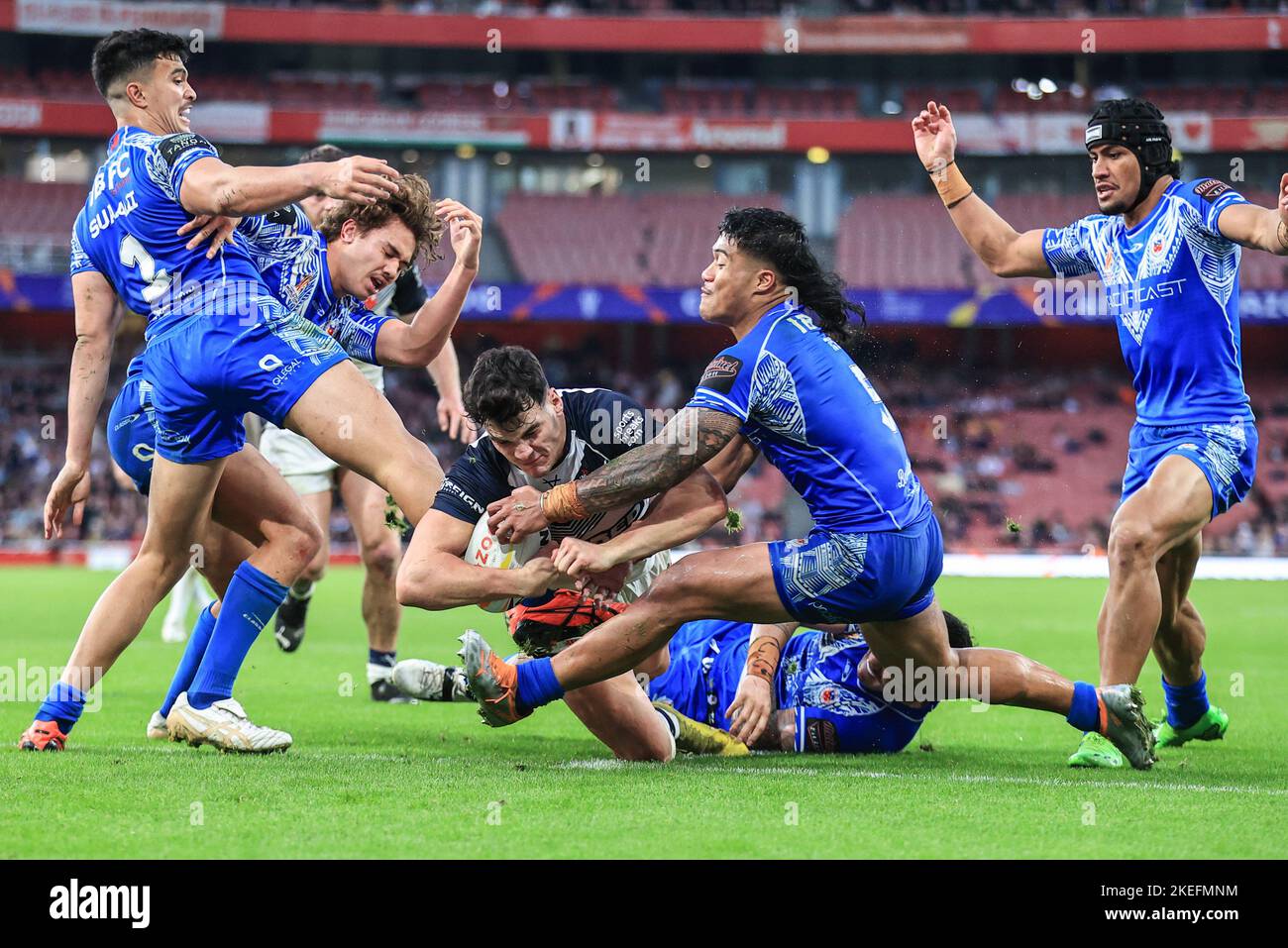 Herbie Farnworth of England goes over for a try during the Rugby League World Cup 2021 Semi ...