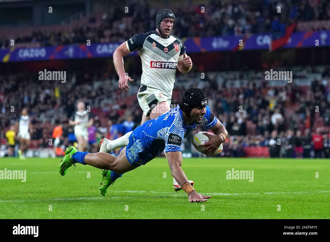 Samoa's Stephen Crichton runs in to score his sides fourth try during ...