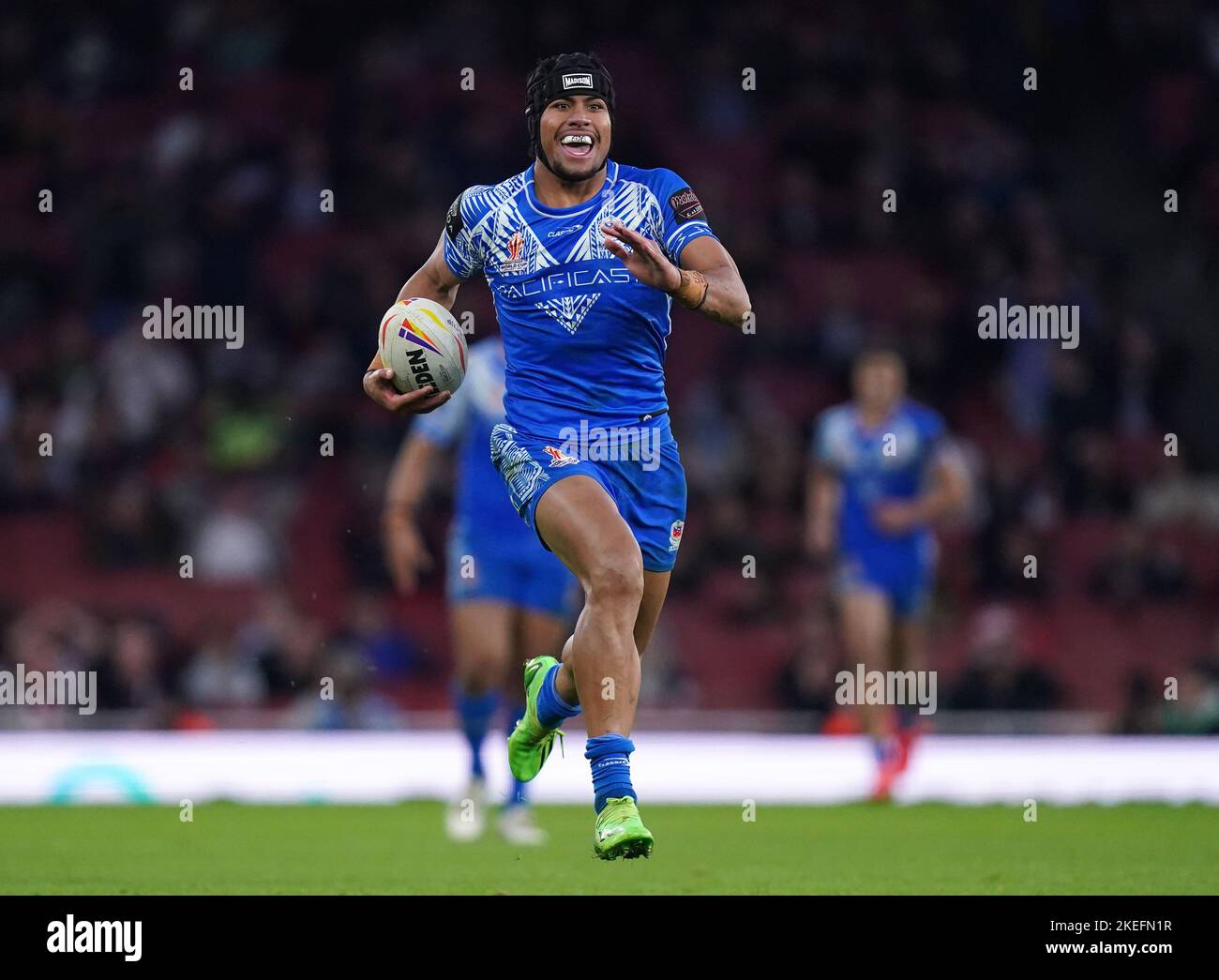 Samoa's Stephen Crichton runs in to score his sides fourth try during ...