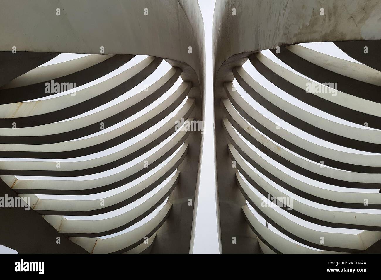 A low angle of a modern roof structure design captured in Amma Samadhi ...