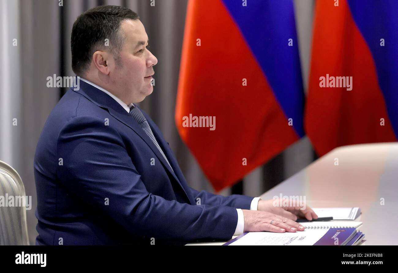 Russian President Vladimir Putin with Tver Region Governor Igor Rudenya ...