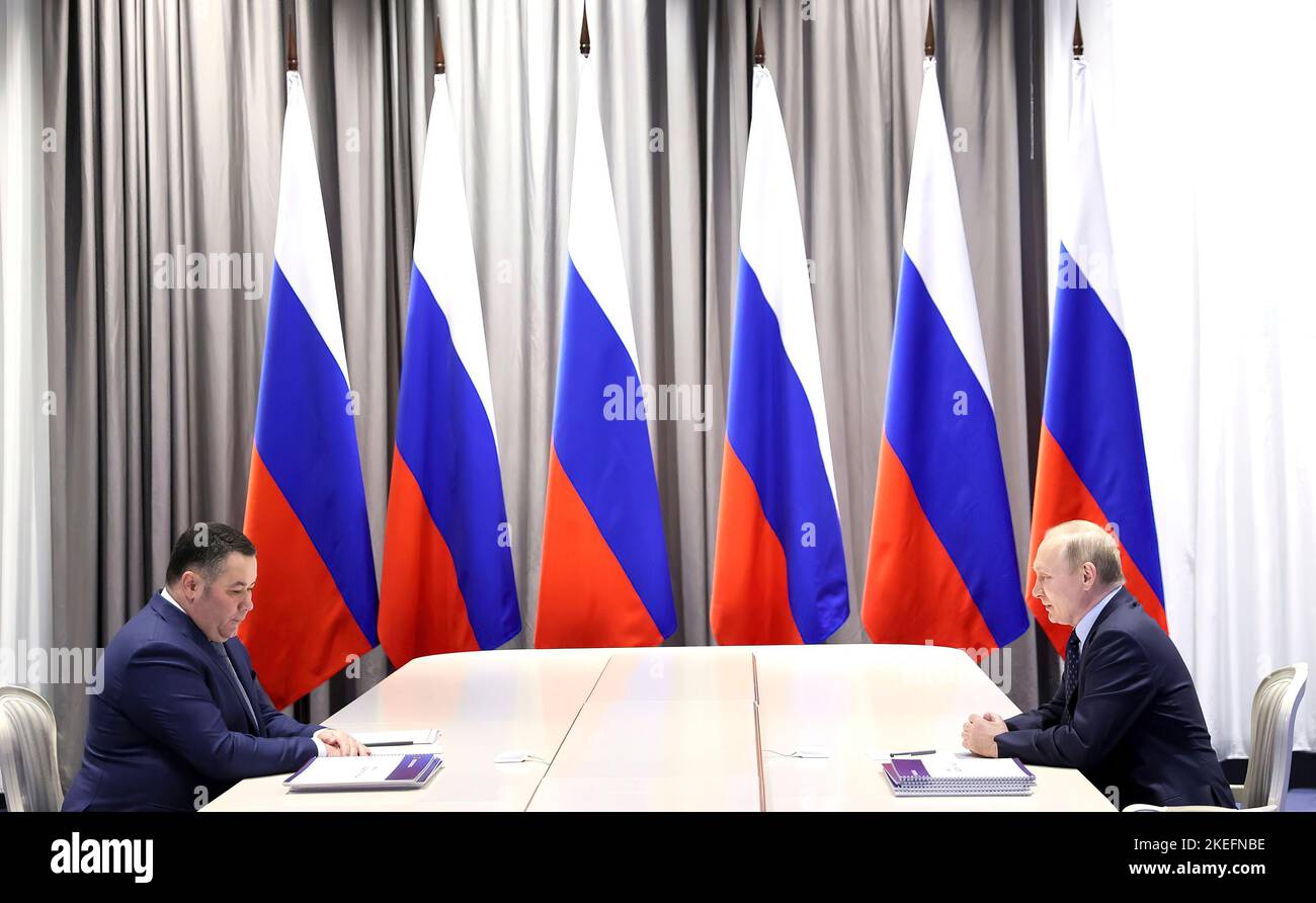 Russian President Vladimir Putin with Tver Region Governor Igor Rudenya ...