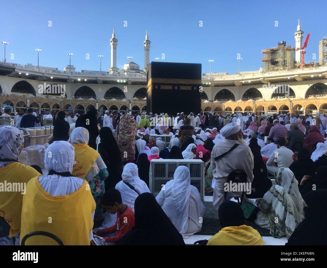 A crow of Muslim people performing Tawaf at the Kaabah, Mecca, during ...